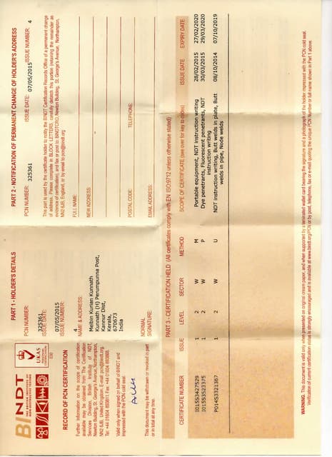 Certificate UT, MT,PT PCN | PDF