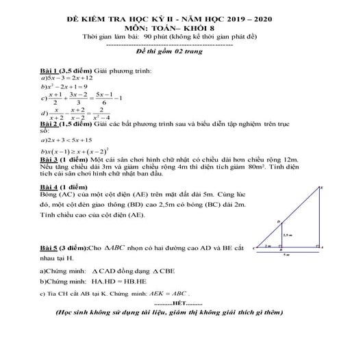 Đề Thi HK2 Toán 8 - Trung Tâm Gia Sư Việt Trí | DOCX