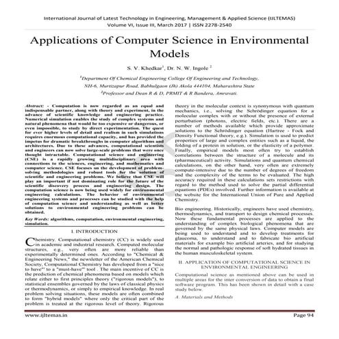 Applications of Computer Science in Environmental Models | PDF