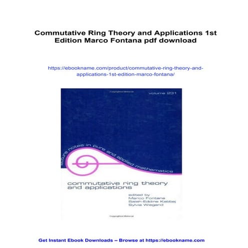 Commutative Ring Theory and Applications 1st Edition Marco Fontana | PDF