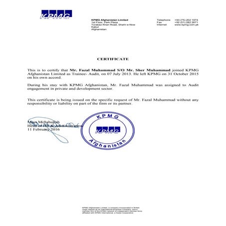 Certificate Fazal Muhammad pdf | PDF