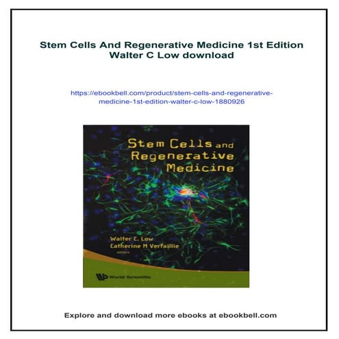 Stem Cells And Regenerative Medicine 1st Edition Walter C Low | PDF