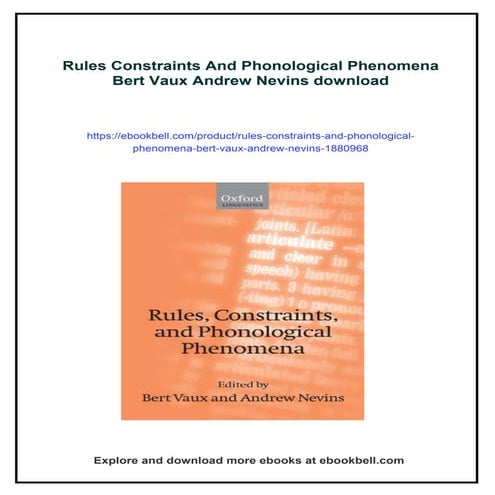 Rules Constraints And Phonological Phenomena Bert Vaux Andrew Nevins | PDF
