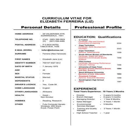 LIZ FERREIRA CV - 2014 | PDF