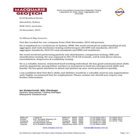 Written Reference-Macquarie Geotech | PDF