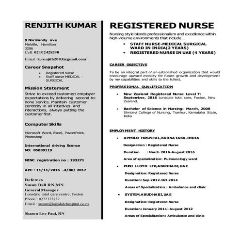 CV NZ RENJITH | DOCX