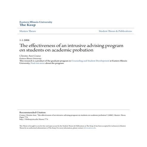 The effectiveness of an intrusive advising program on students on | PDF