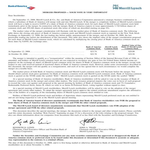 Bank of America and Merrill Lynch merger proxy | PDF