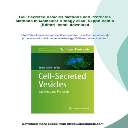 Cell Secreted Vesicles Methods and Protocols Methods in Molecular ...