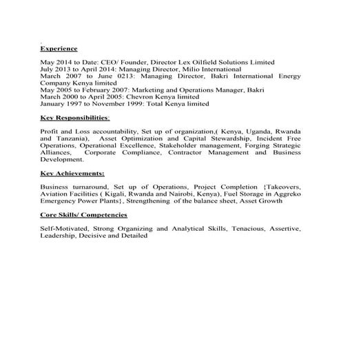 Experience Profile_28th january 2015 | PDF