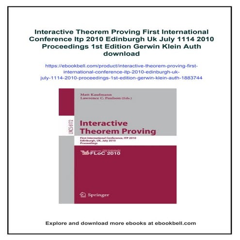 Interactive Theorem Proving First International Conference Itp 2010 ...