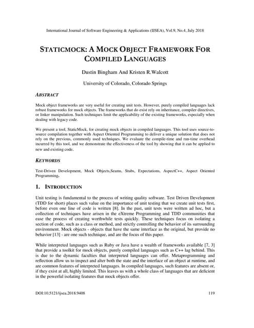 Staticmock A Mock Object Framework For Compiled Languages Pdf 6343