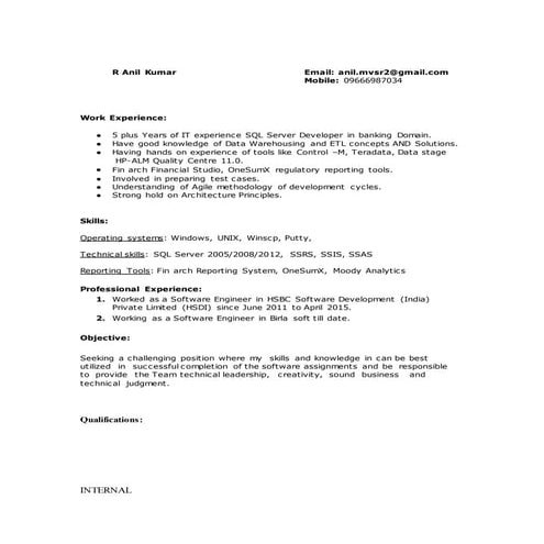 Anil Kumar_SQL_Developer | PDF