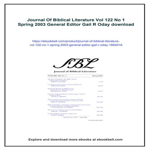 Journal Of Biblical Literature Vol 122 No 1 Spring 2003 General Editor ...