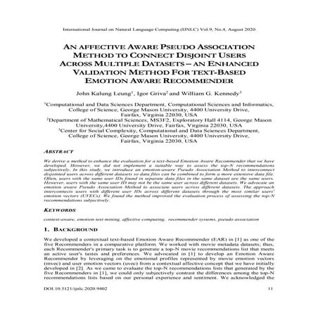 AN AFFECTIVE AWARE PSEUDO ASSOCIATION METHOD TO CONNECT DISJOINT USERS ...