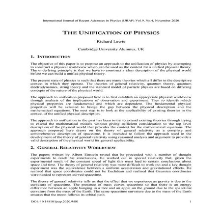 THE UNIFICATION OF PHYSICS | PDF