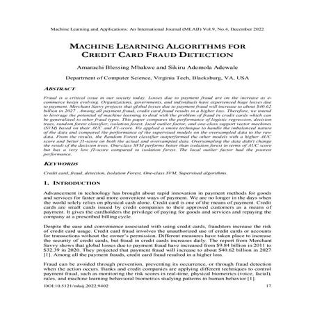 MACHINE LEARNING ALGORITHMS FOR CREDIT CARD FRAUD DETECTION | PDF ...