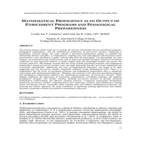 Mathematical Proficiency as an Output of Enrichment Programs and ...