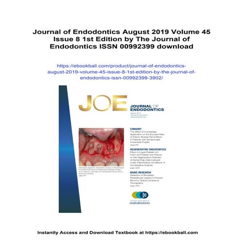 Journal of Endodontics August 2019 Volume 45 Issue 8 1st Edition by The ...