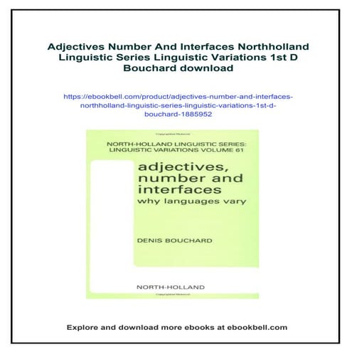 Adjectives Number And Interfaces Northholland Linguistic Series Linguistic Variations 1st D ...