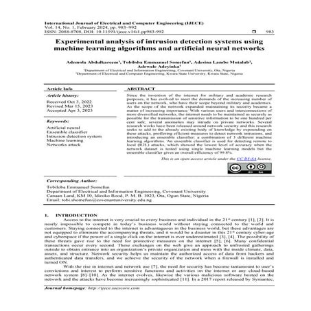 Experimental Analysis Of Intrusion Detection Systems Using Machine Learning Algorithms And