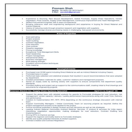 Poonam_Resume-2016 -Procurement | DOC | Business Administration | Business