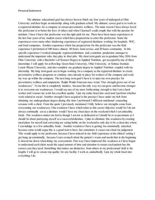 nutr 4901 - personal statement | DOCX | Adult Education | Education