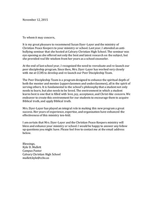 Reference Letter Pastor Matt | DOCX