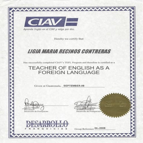 Ligia Recinos English teacher certification | PDF