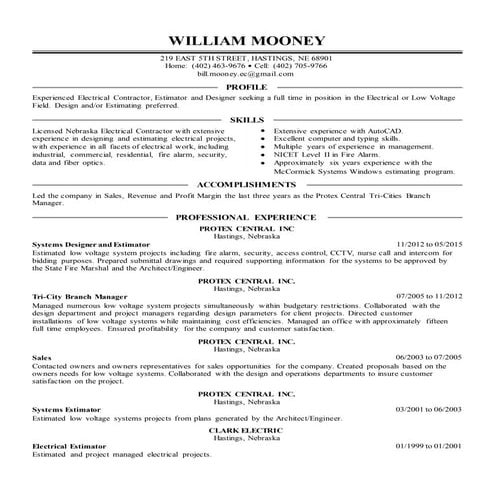 Bill Mooney Resume 2015 Rev1 | DOCX