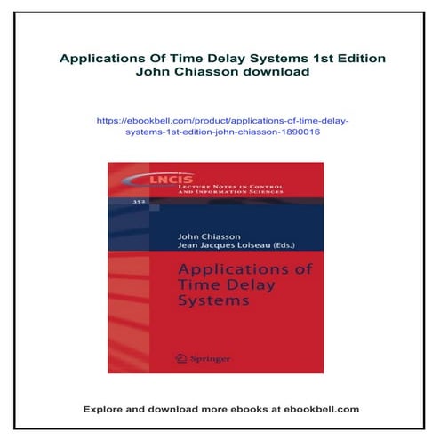 Applications Of Time Delay Systems 1st Edition John Chiasson | PDF