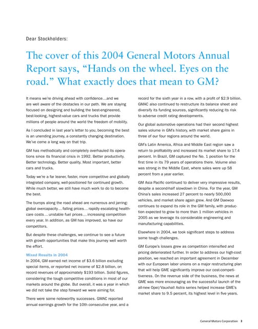 gm 2004 Annual Report Cover and Contents | PDF | Automotive Industry ...