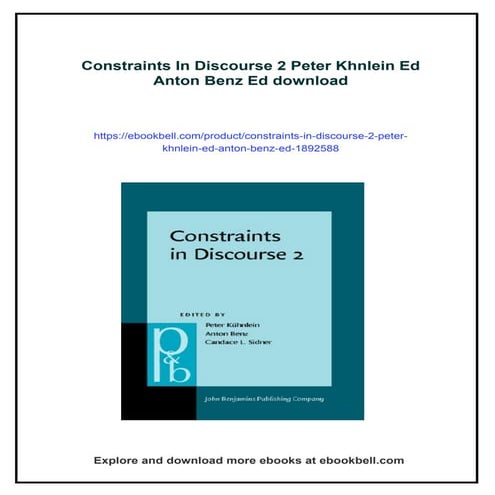 Constraints In Discourse 2 Peter Khnlein Ed Anton Benz Ed | PDF