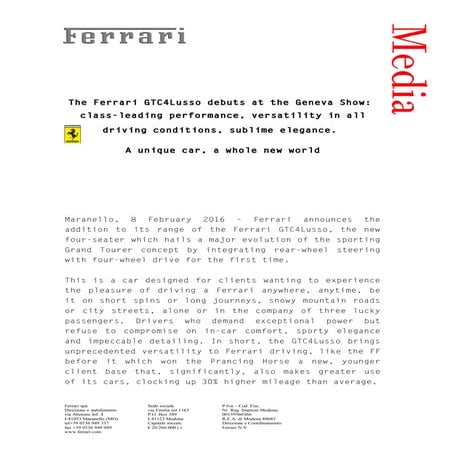 FERRARI GTC4LUSSO Press Release | DOC
