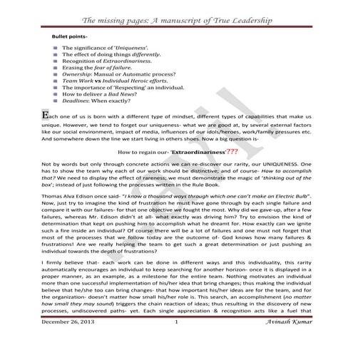 The missing pages- A manuscript of True Leadership | PDF
