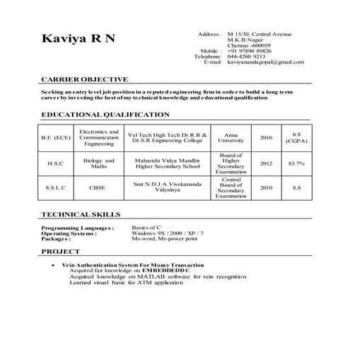 Kaviya Resume | PDF