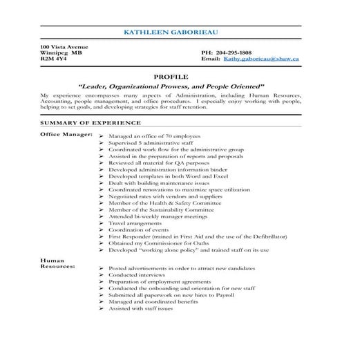Kathy Gaborieau Resume 2015 | DOC
