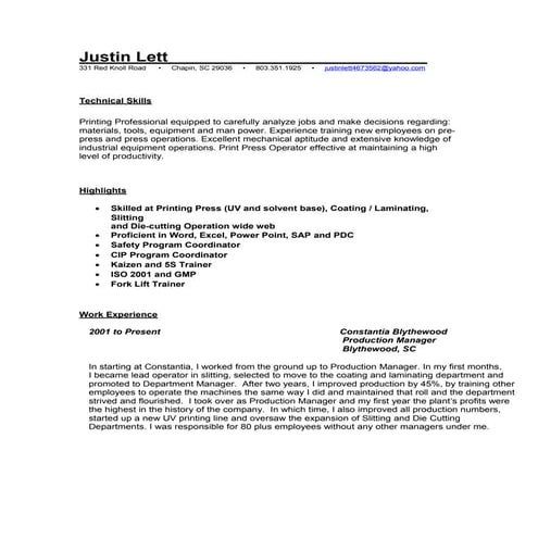 Justin Lett Resume | PDF