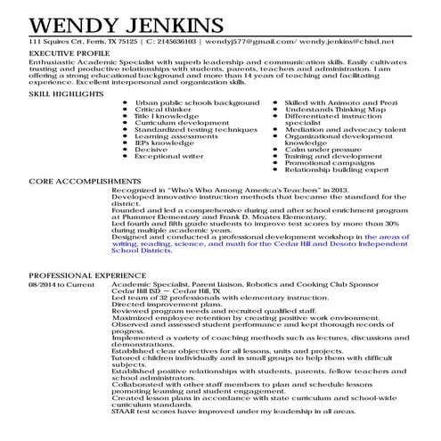 Wendy Jenkins Resume 1 | PDF
