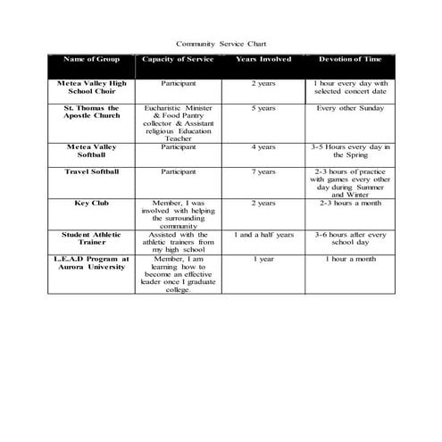 Community Service Chart | DOCX