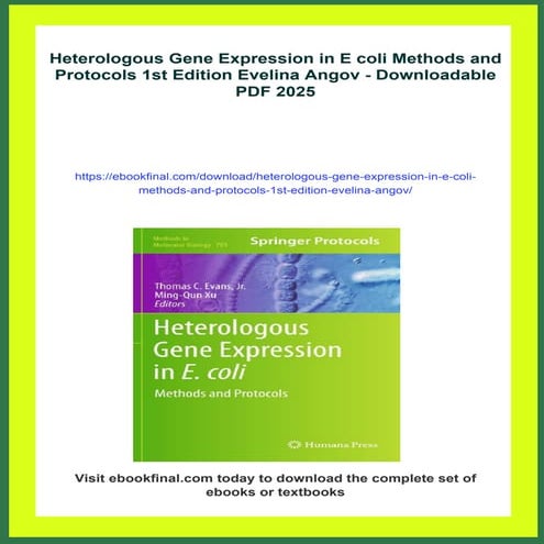 Heterologous Gene Expression in E coli Methods and Protocols 1st ...