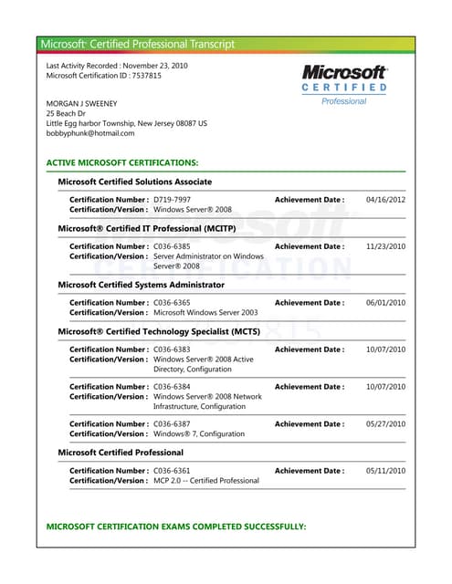 Microsoft Learning Transcript | PDF