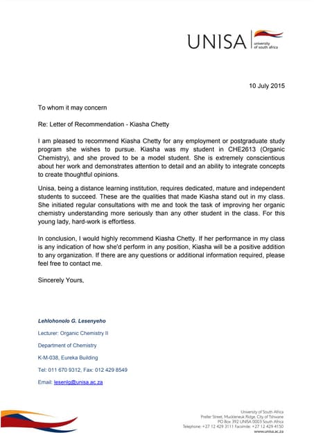 Reference Letter from my thesis supervisor | PDF