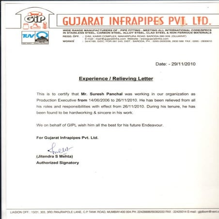 G I P L Ex Certificate | PDF