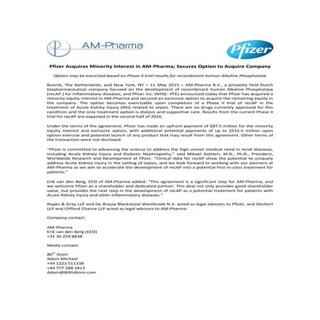 Pfizer AM-Pharma press release English | PDF