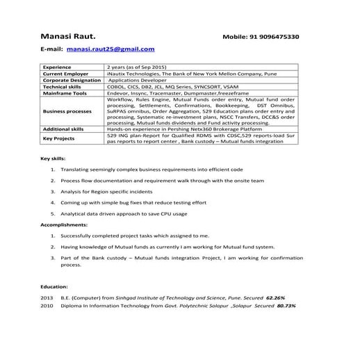 Manasi Raut-Resume. | PDF