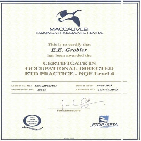 Cert Opleiding nqf level 4 | PDF