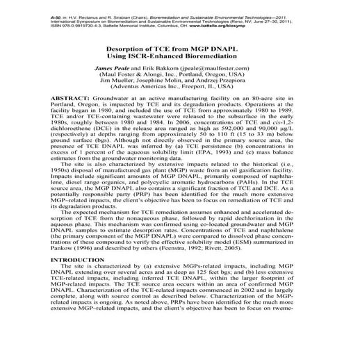 Desorption of TCE from MGP DNAPL 2011 | PDF