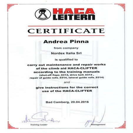 certificato HACA clifter | PDF