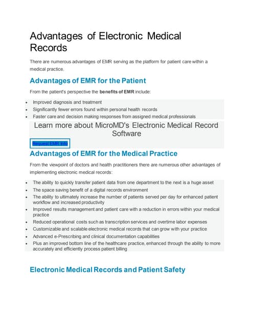 Electronic medical records | PPTX | Healthcare Industry | Industries